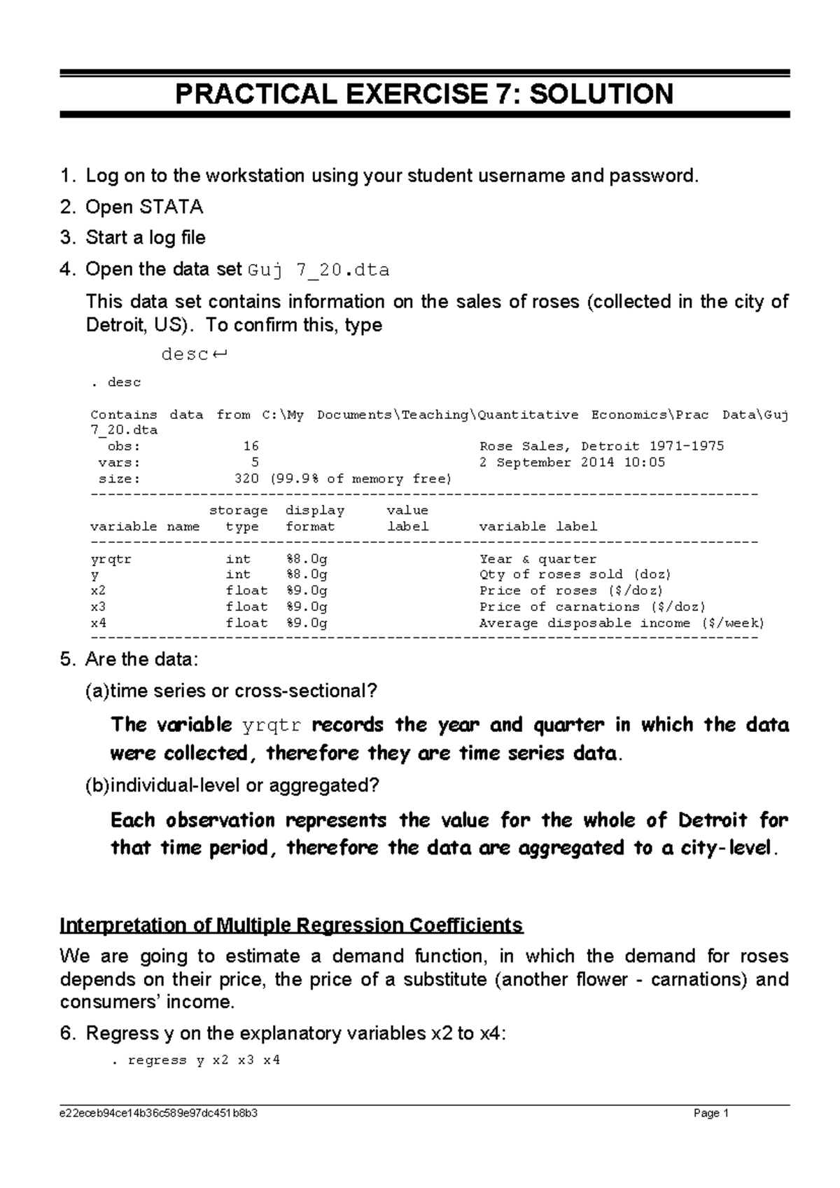 Prac 7 Multiple Regression Testing Solution Practical Exercise 7 Solution 1 Log On To The