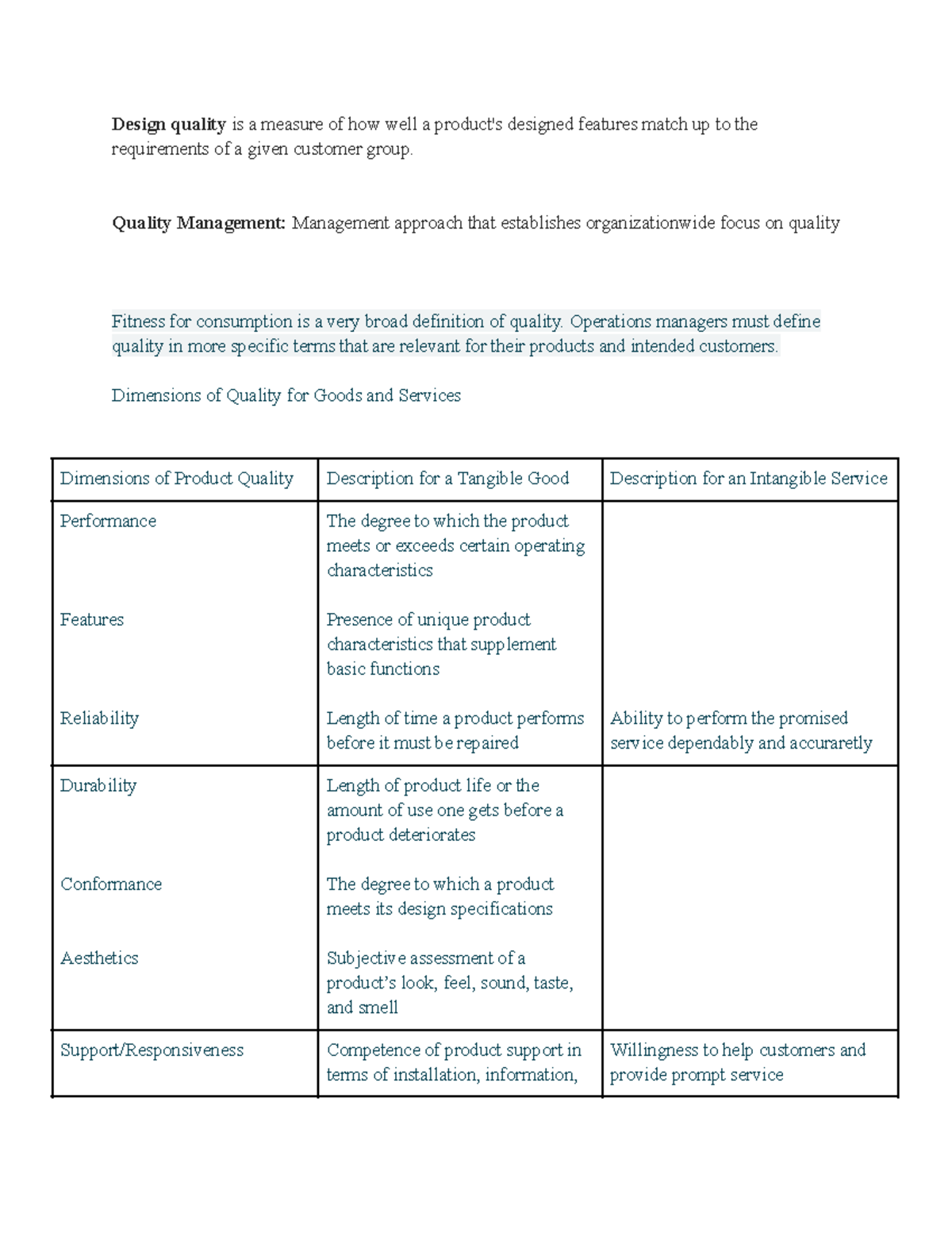 Chapter Connect-2 - Design quality is a measure of how well a product's ...
