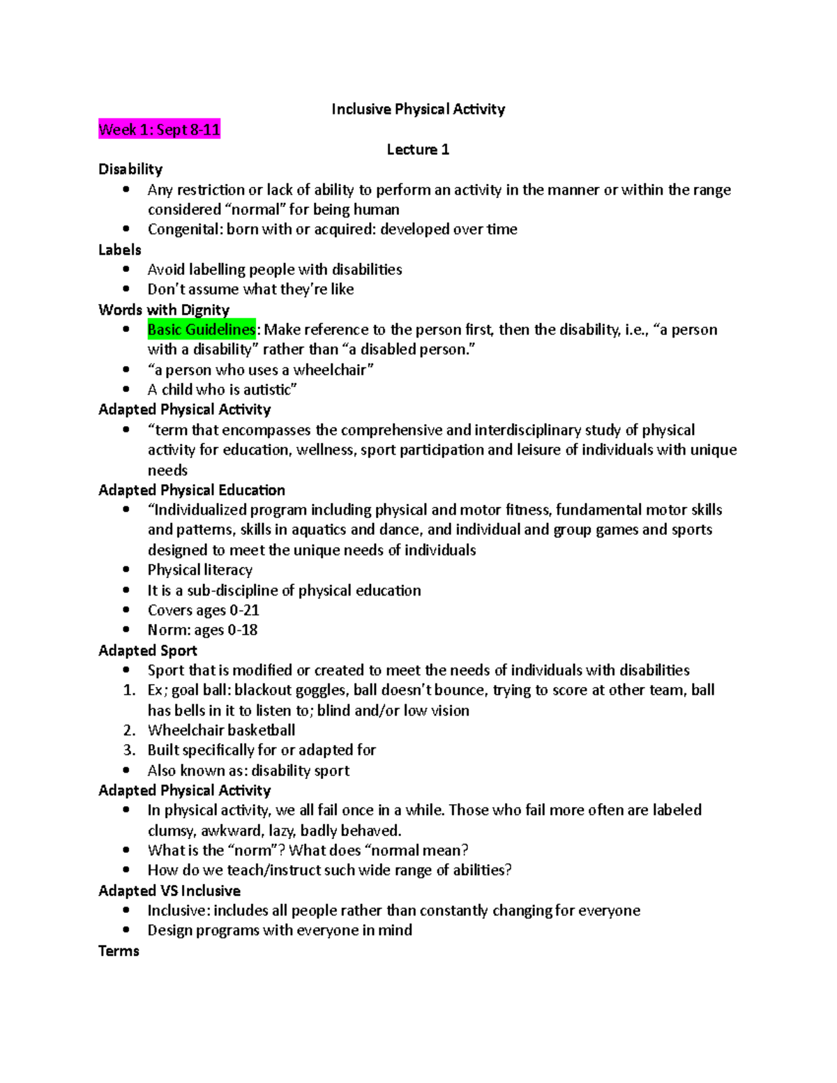 Inclusive Physical Activity - , “a person with a disability” rather ...