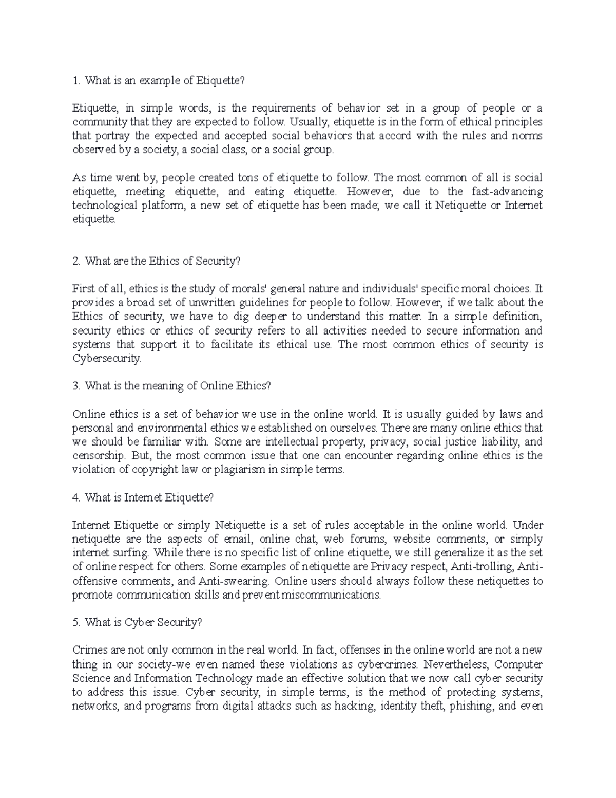 Activity in Ethics and Etiquettes in Technology (The Netiquette) - What ...