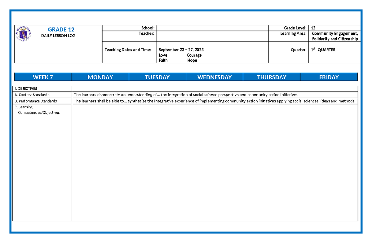 Q1W9-CESC - lesson plan - GRADE 12 DAILY LESSON LOG School: Grade Level ...