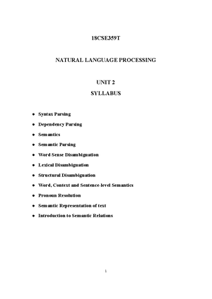 NLP Unit 2 notes - unit 2 detailed - Unit- 2 Topics covered: Syntax ...