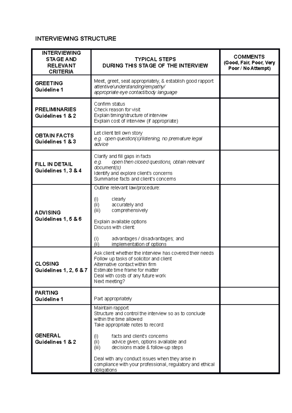 Interviewing Structure - INTERVIEWING STRUCTURE INTERVIEWING STAGE AND ...