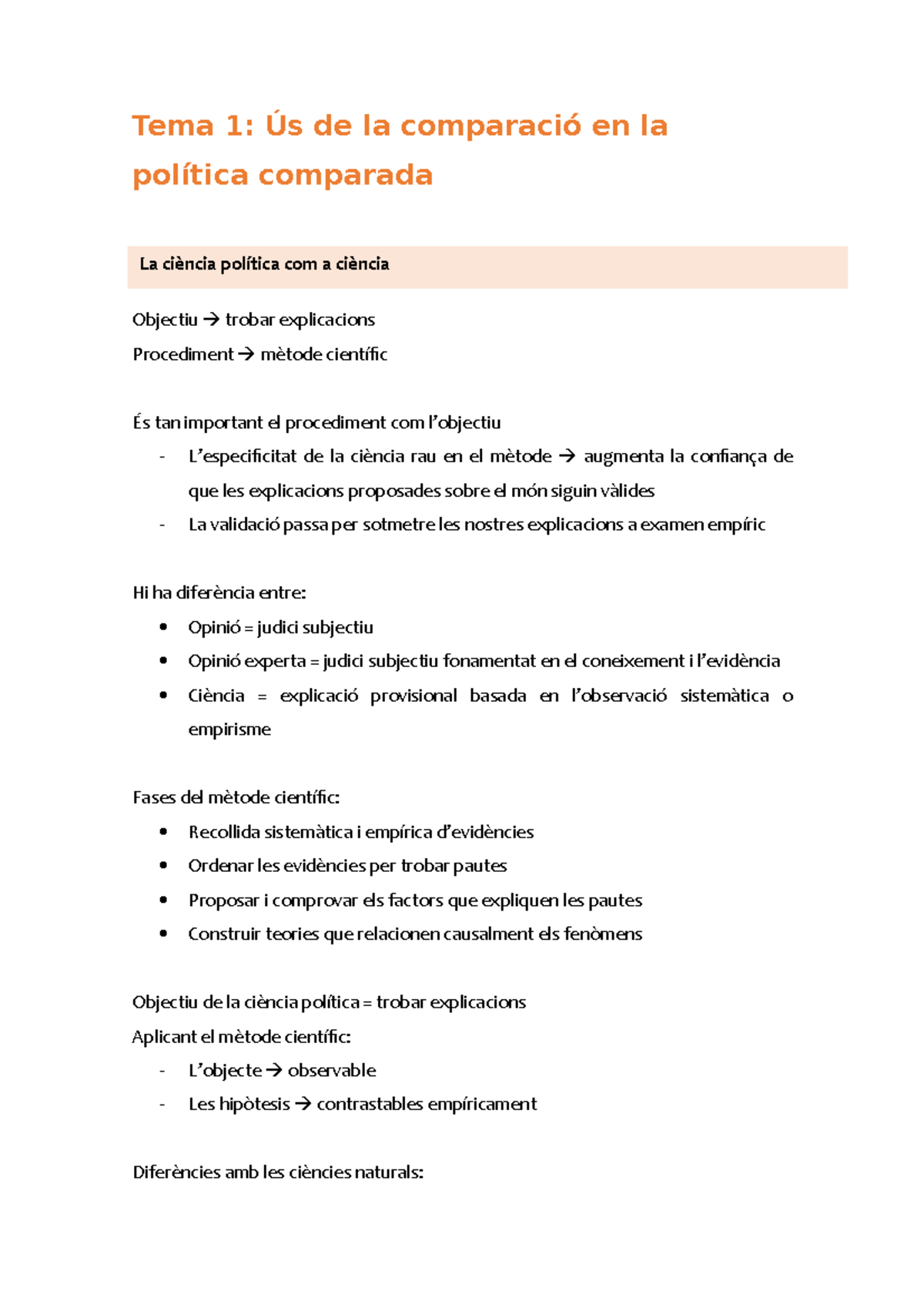 Política comparada - apunts - Tema 1: Ús de la comparació en la ...