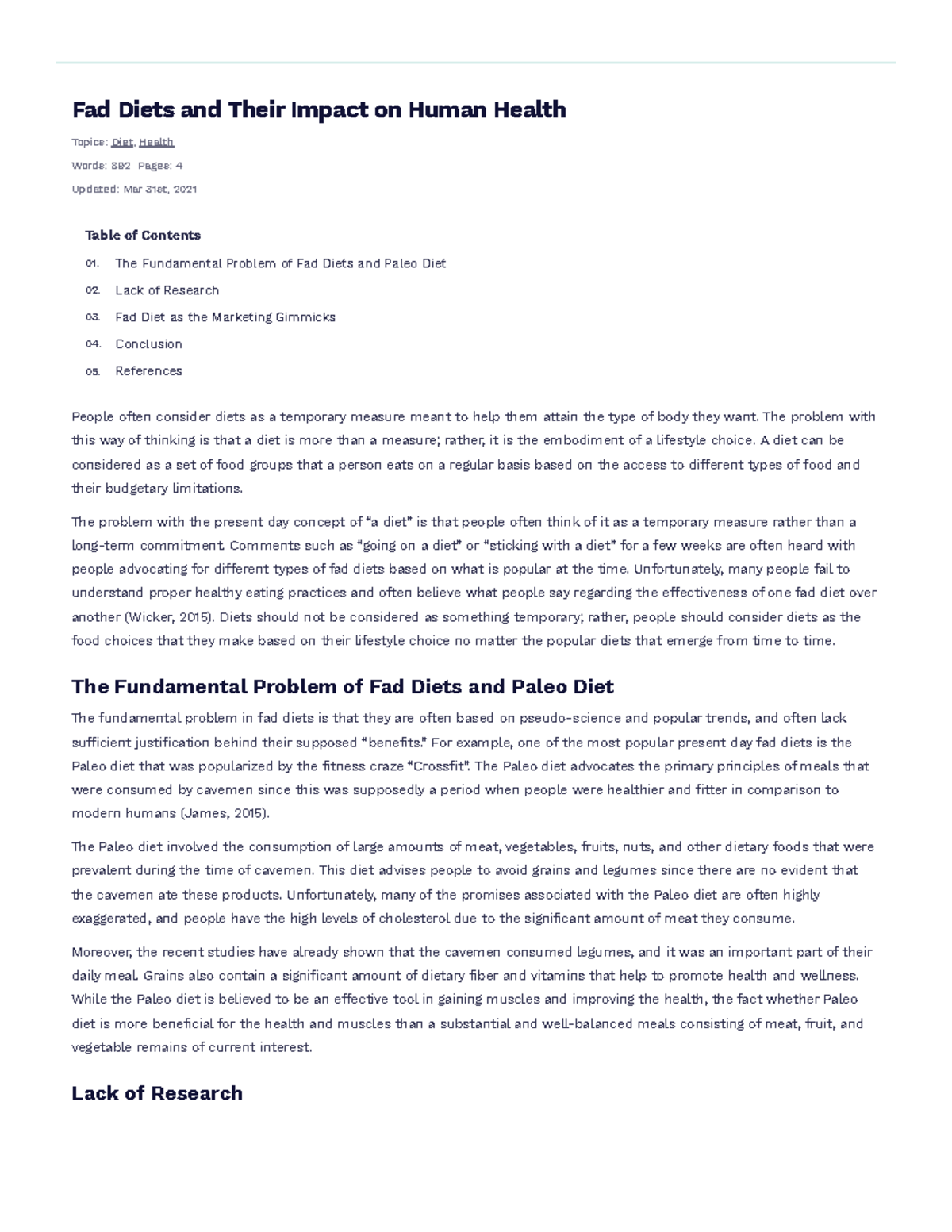 Fad Diets and Their Impact on Human Health Free Essay Example - Fad ...