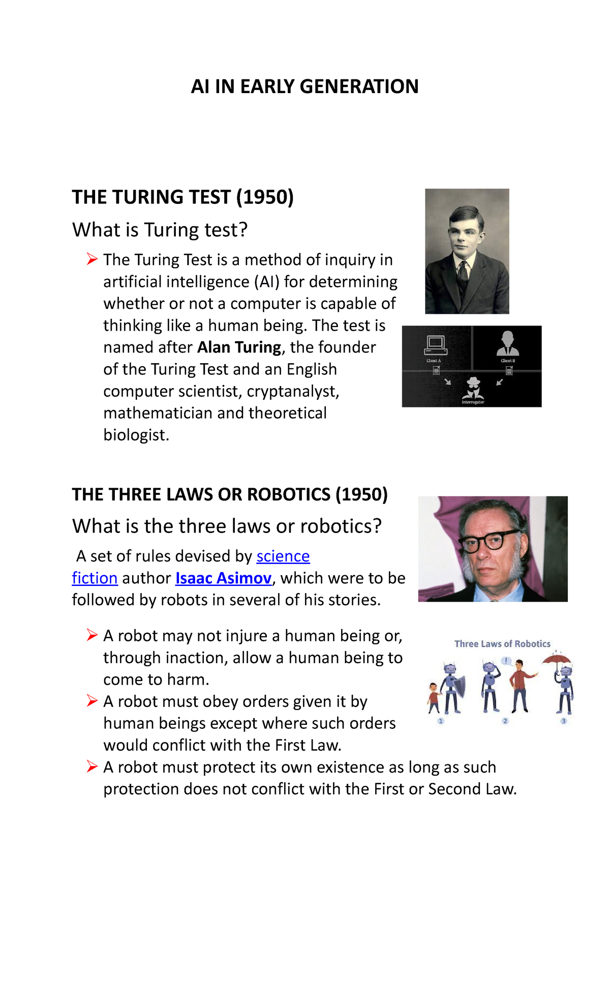 AI IN Early Generation - Summary Introduction to Computer - AI IN EARLY ...