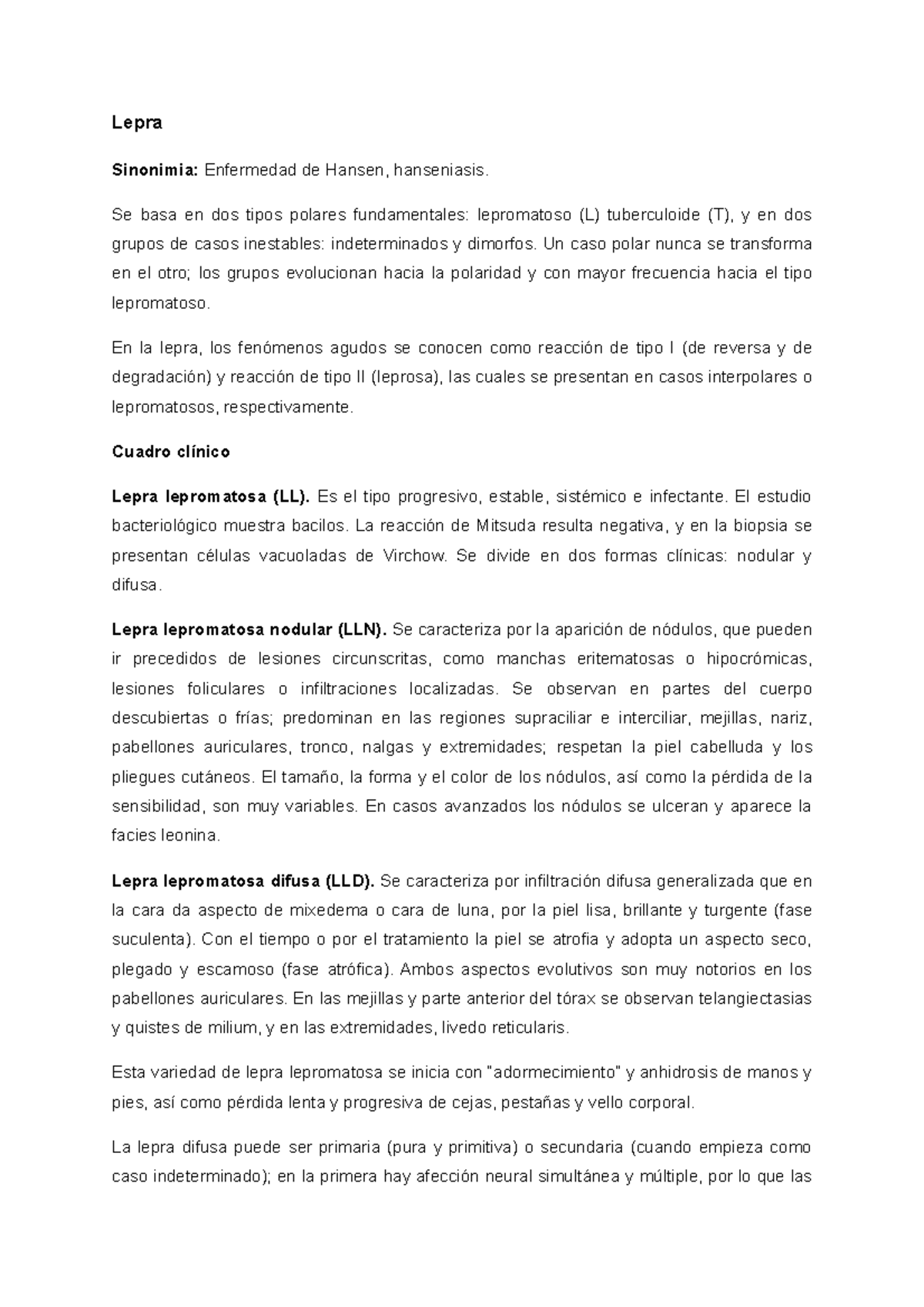 Lepra Micosis - Lepra Sinonimia: Enfermedad de Hansen, hanseniasis. Se ...