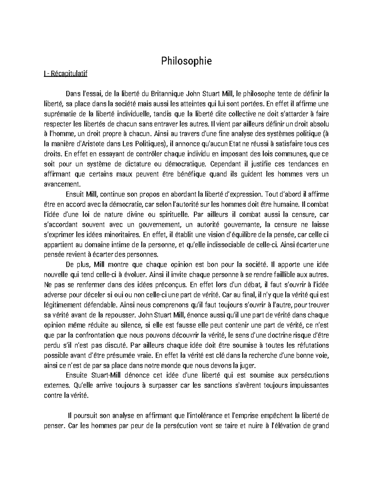 Philo - Essaie John Stuart Mill - Philosophie I - Récapitulatif Dans l ...