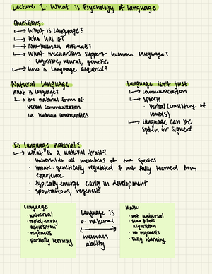 Psychology of Language lecture 5 - Lecture 5: the re-genesis oflanguage ...