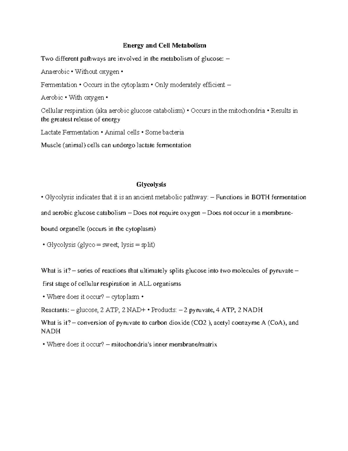 Energy and cell metabolism - Energy and Cell Metabolism Two different ...