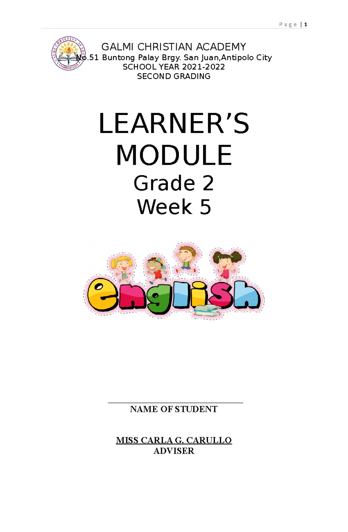 WEEK 5 English 2 - module - GALMI CHRISTIAN ACADEMY No Buntong Palay ...