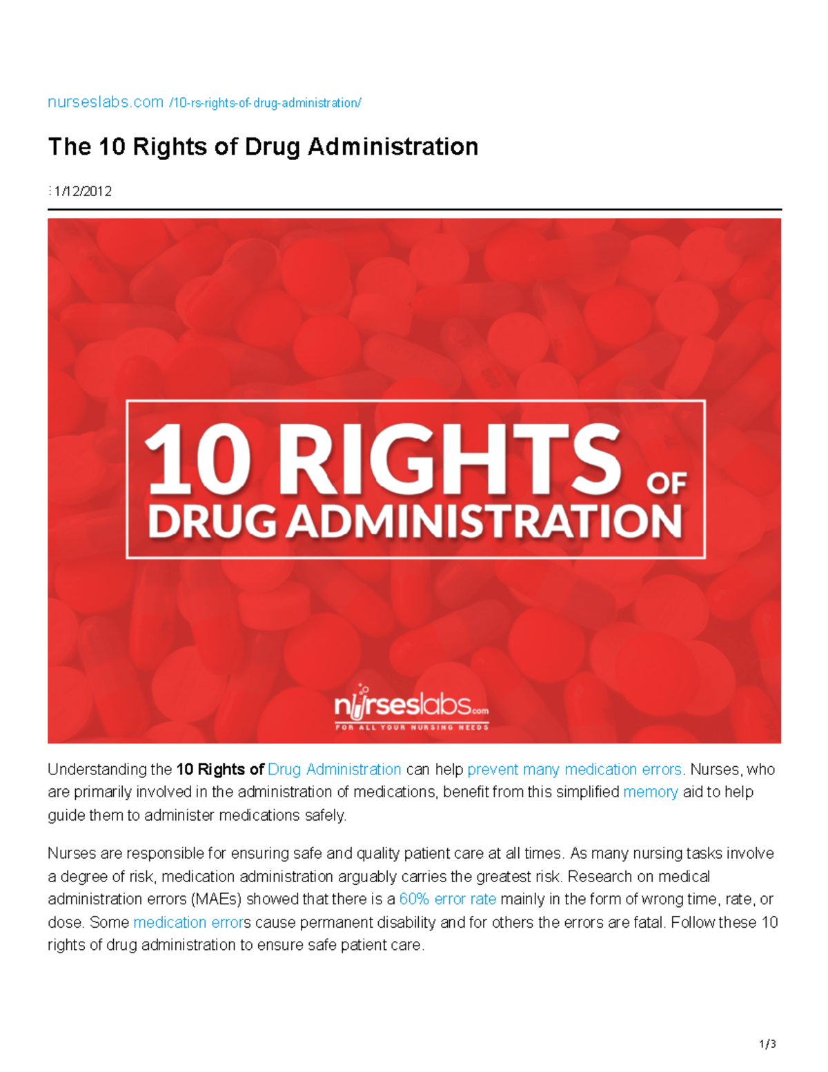 The 10 Rights of Drug Administration - Nurses, who are primarily ...
