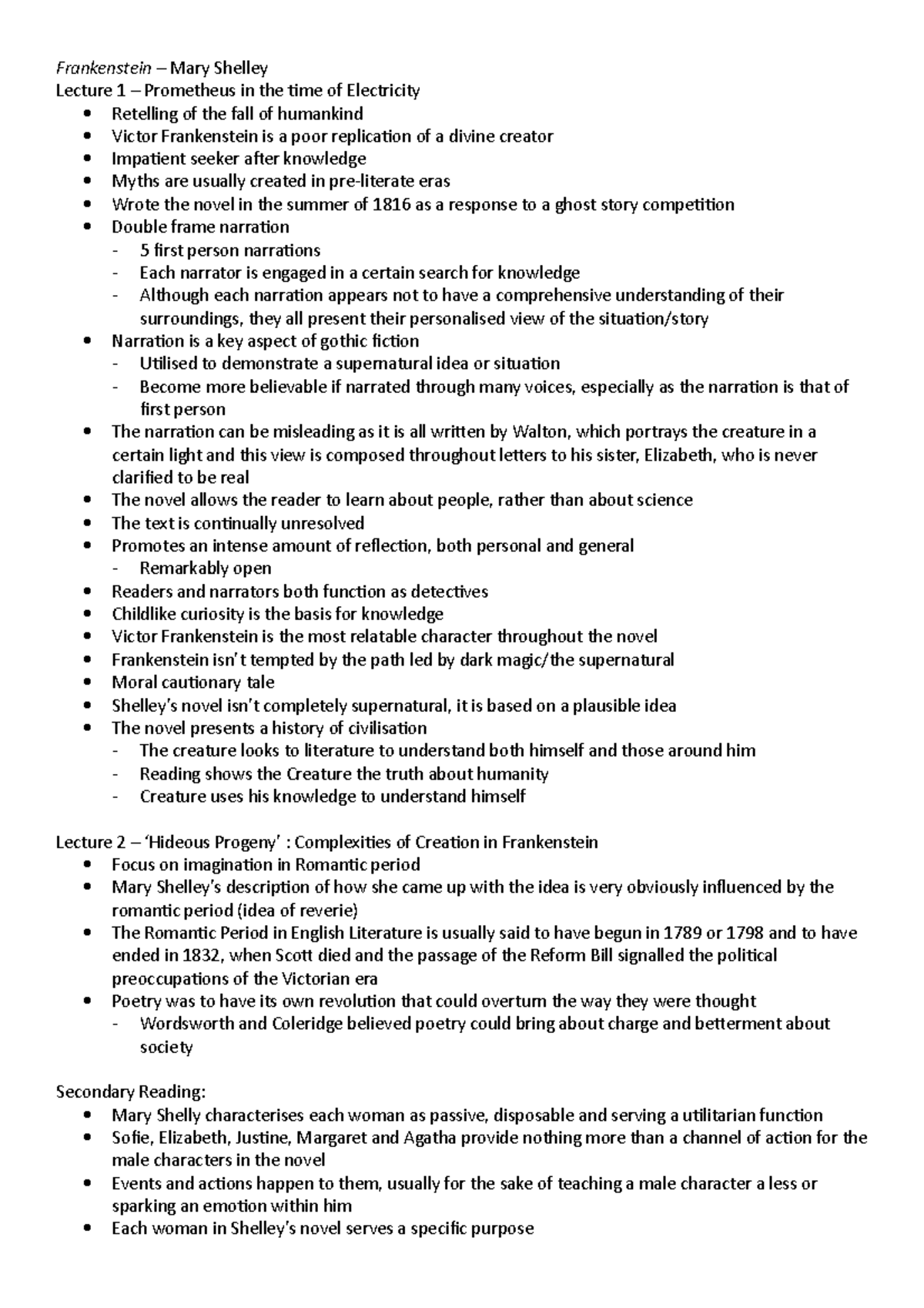 Frankenstein – Mary Shelley -Textual Analysis & Secondary Source ...