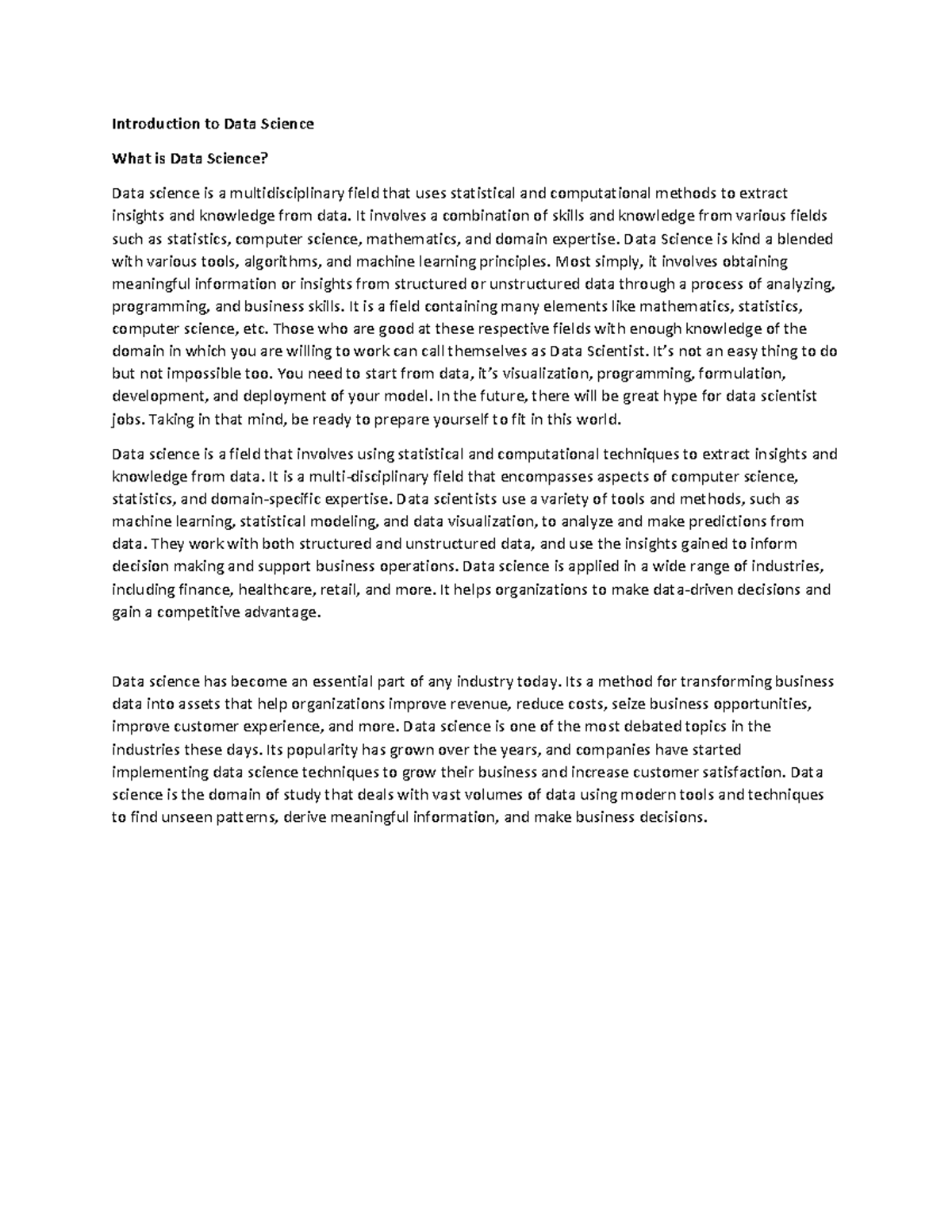 Unit1 Notes Introduction To Data Science What Is Data Science Data Science Is A