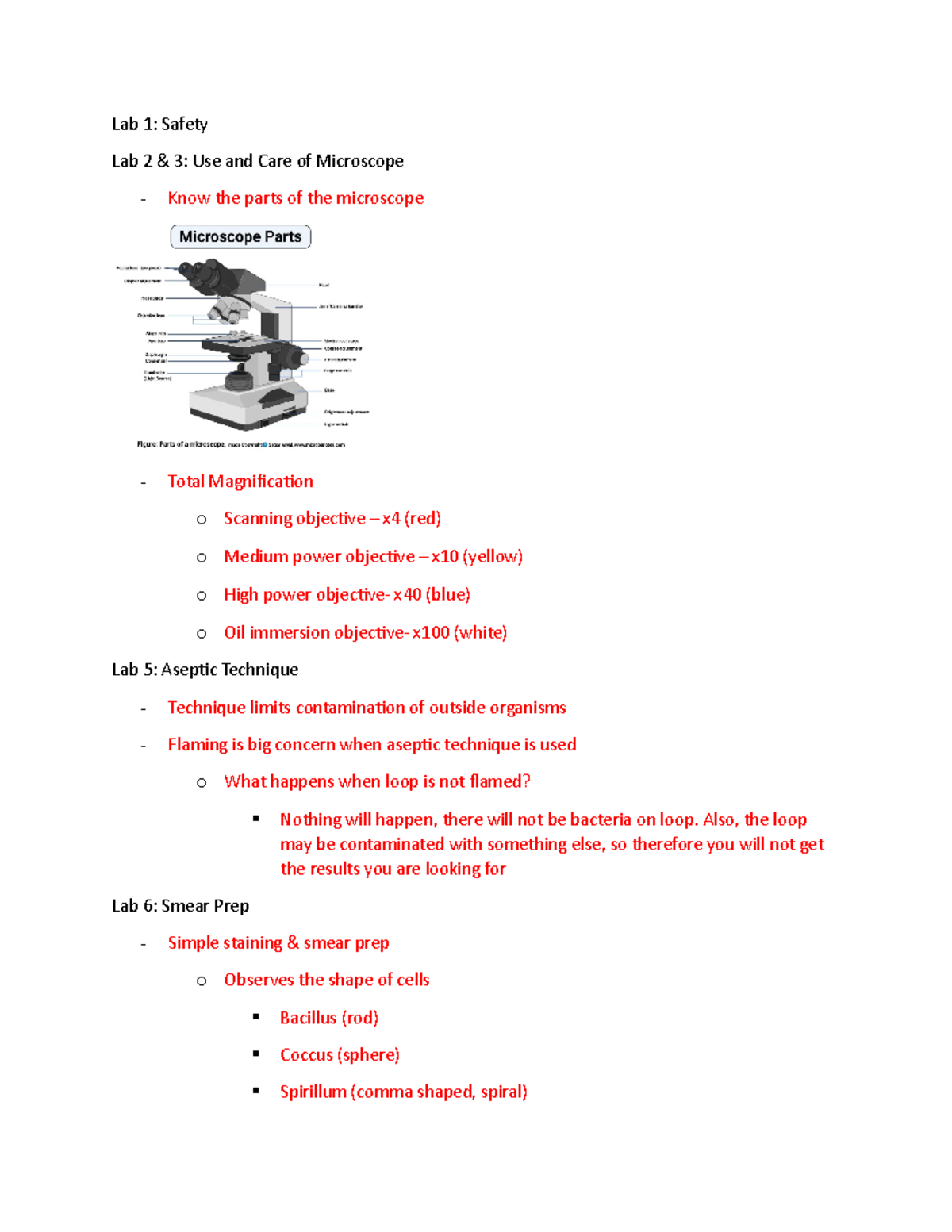 Lab prac review - Lab 1: Safety Lab 2 & 3: Use and Care of Microscope ...