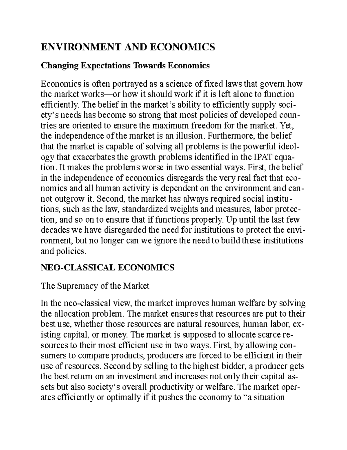 Environment and Economics: Changing Expectations Towards the Market ...