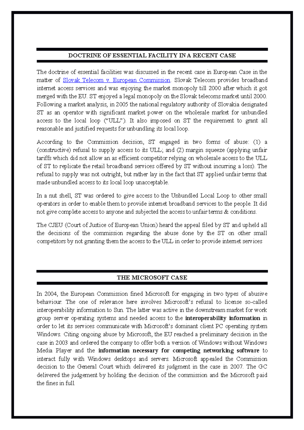 Doctrine OF Essential Facility IN A Recent CASE - DOCTRINE OF ESSENTIAL ...