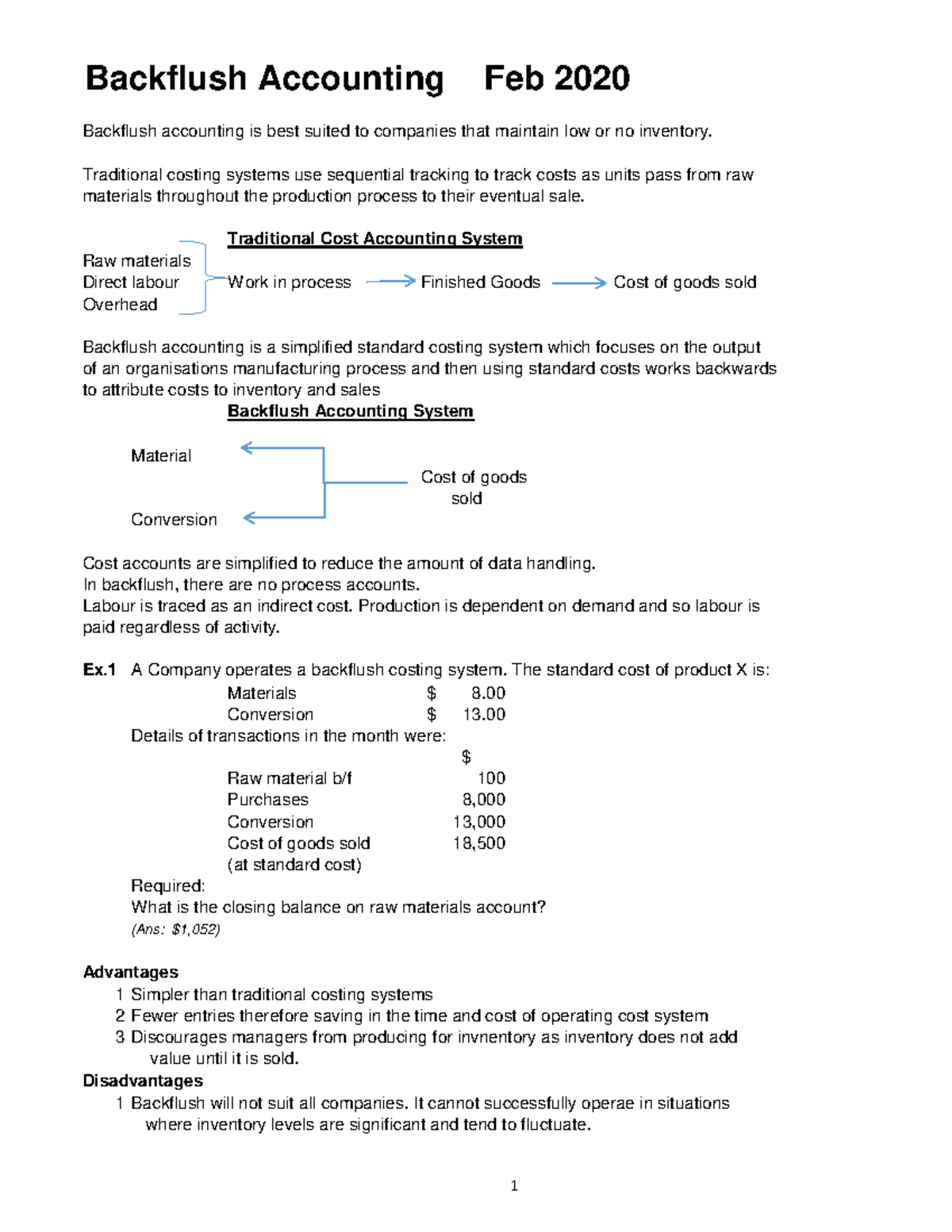 JIT - notes - Backflush Accounting Feb 2020 Backflush accounting is ...