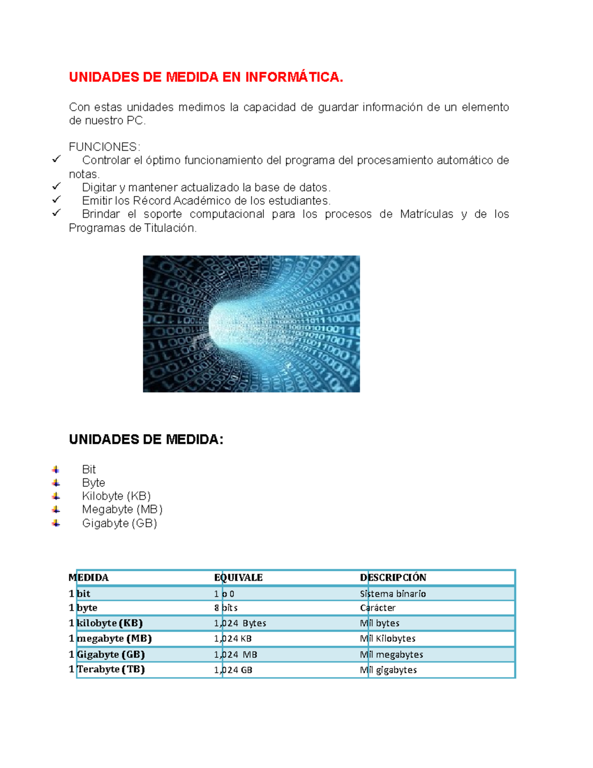 Unidades DE Medida EN Informática - UNIDADES DE MEDIDA EN INFORMÁTICA ...