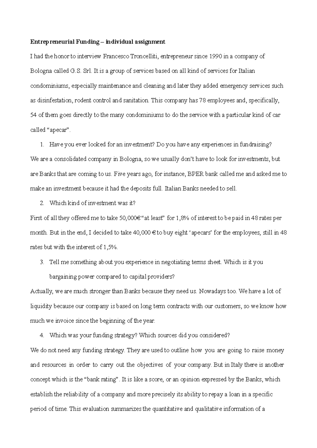 Individual Funding - Entrepreneurial Funding – individual assignment I ...