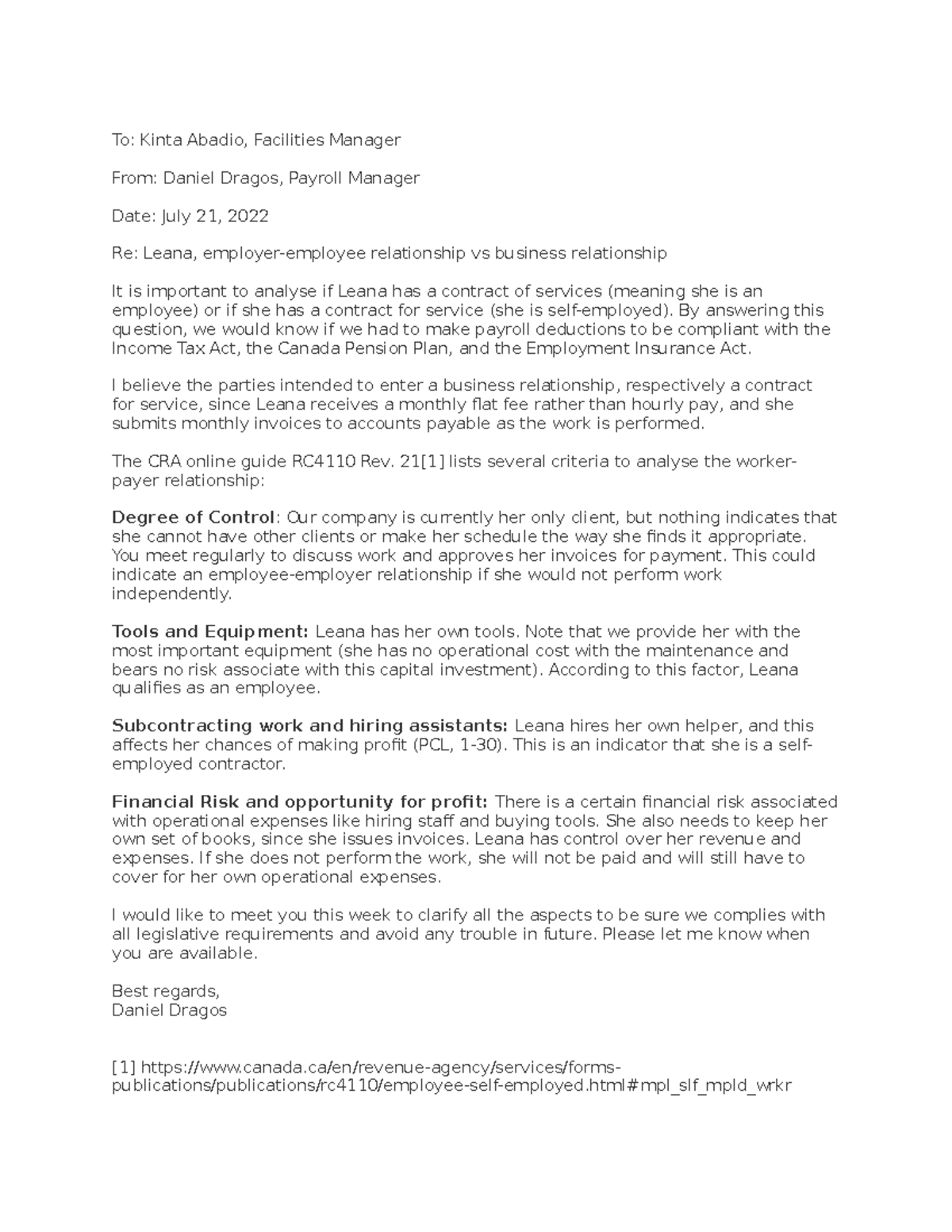 Payroll Assignment 1-review of contractor status version 2 - To: Kinta ...