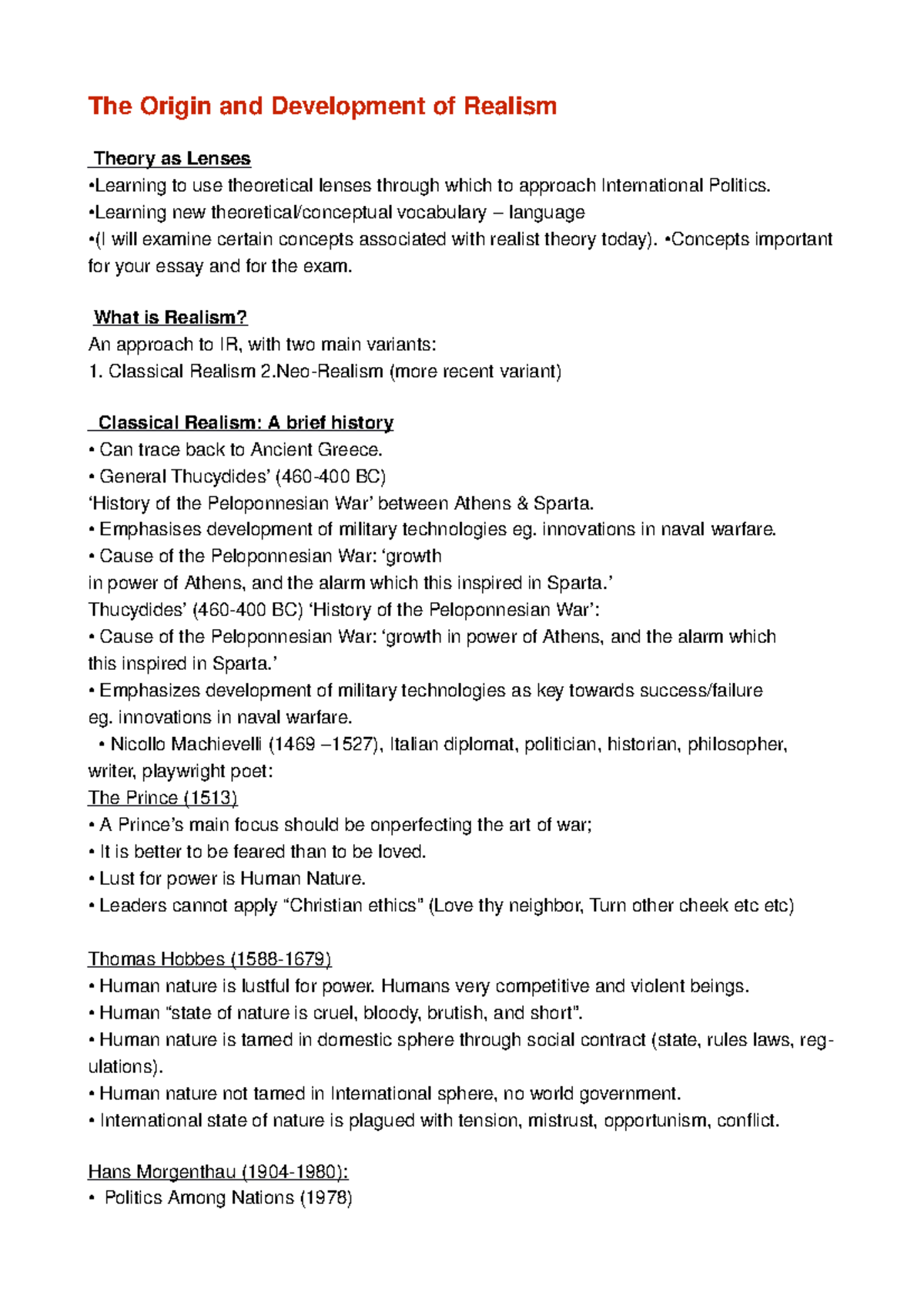 The Origin and Development of Realism - •Learning new theoretical ...