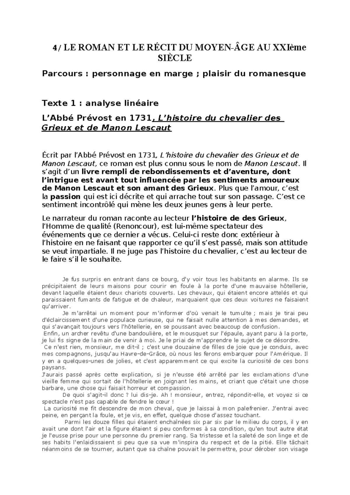 fiche texte bac de francais - 4/ LE ROMAN ET LE RÉCIT DU MOYEN-ÂGE AU ...