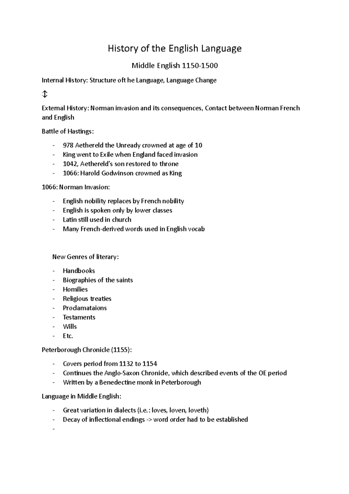 Middle English - History of the English Language Middle English 1150 ...
