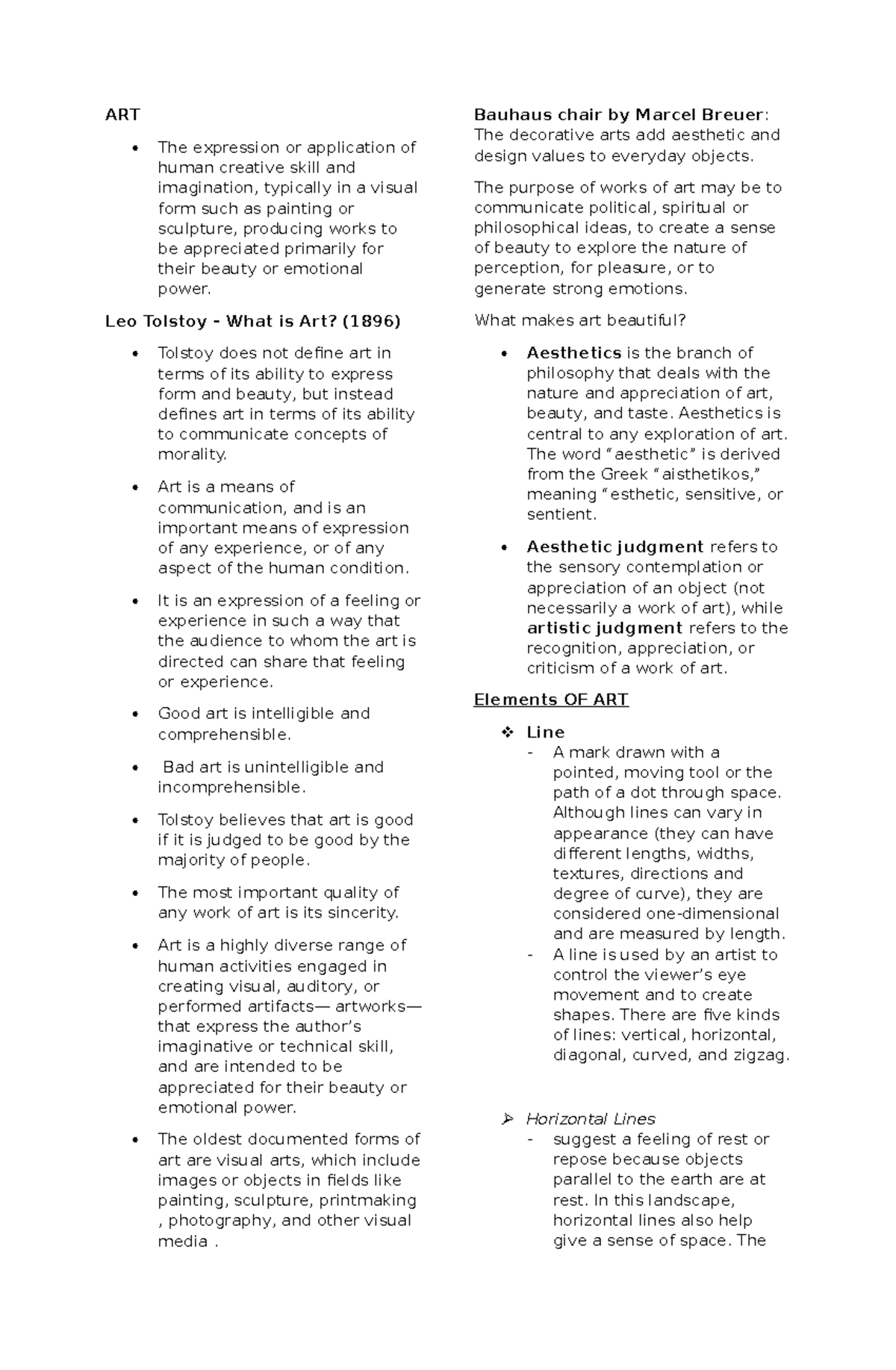 ART - Lecture notes 1 - ART The expression or application of human ...