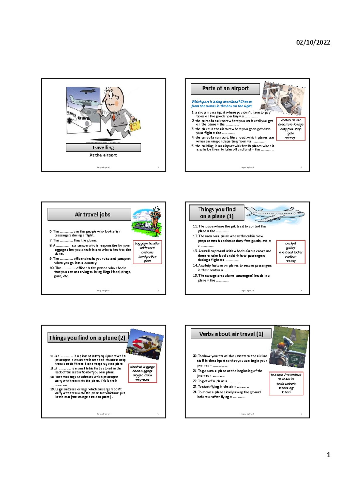 Vocabulary Worksheets 1 At the airport With answers 2022-23 - 02/10/ 1 ...