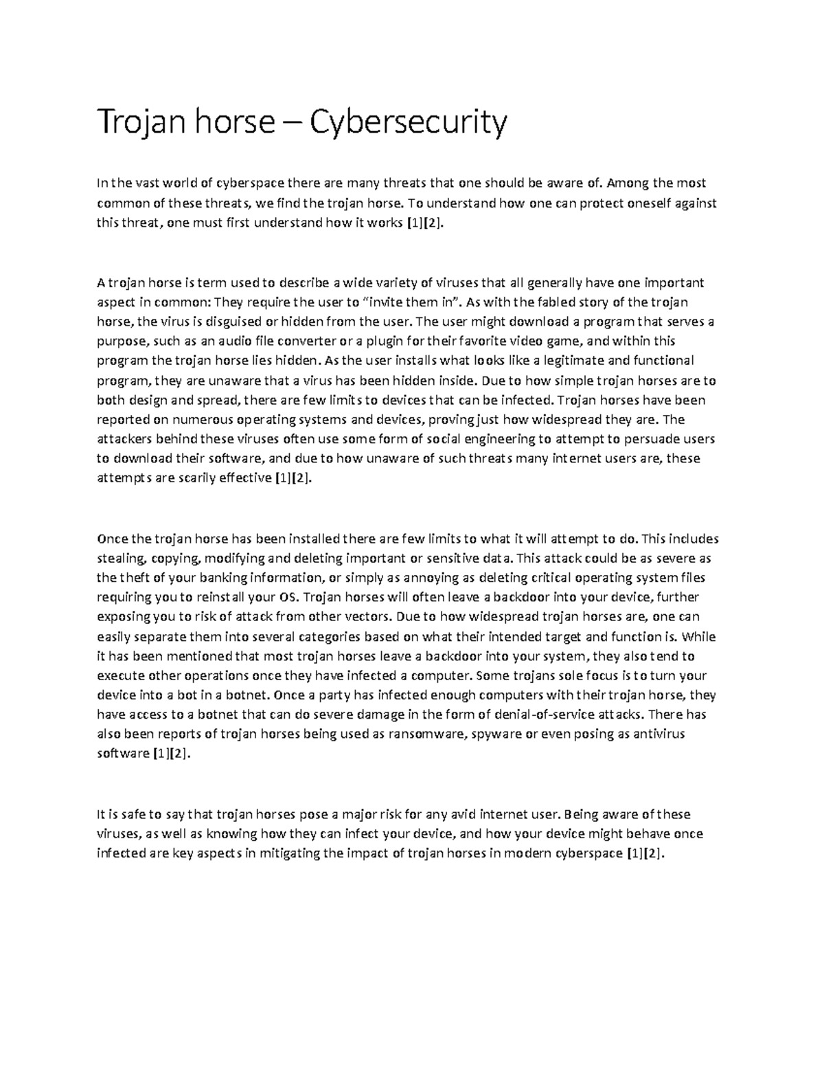 Assignment 1 - Graded assignment - Trojan horse – Cybersecurity In the ...