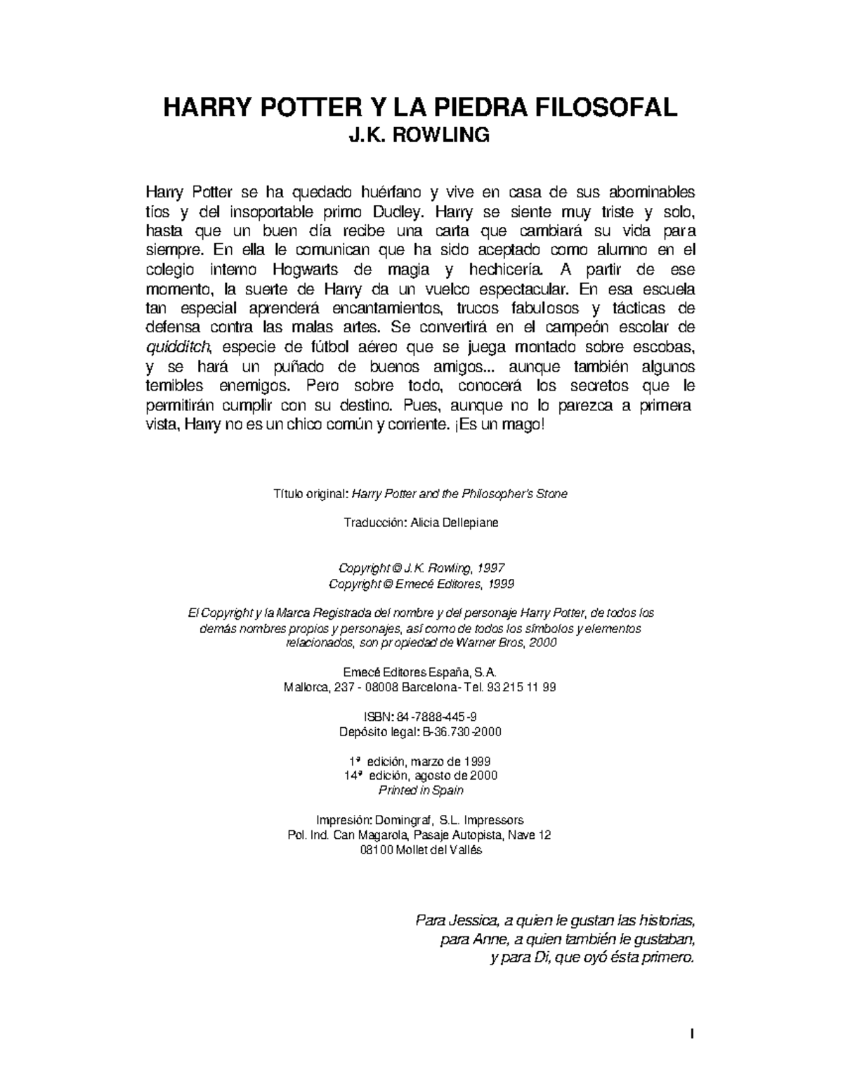 Harry Potter y la Piedra Filosofal 01 CAP1 - HARRY POTTER Y LA PIEDRA ...