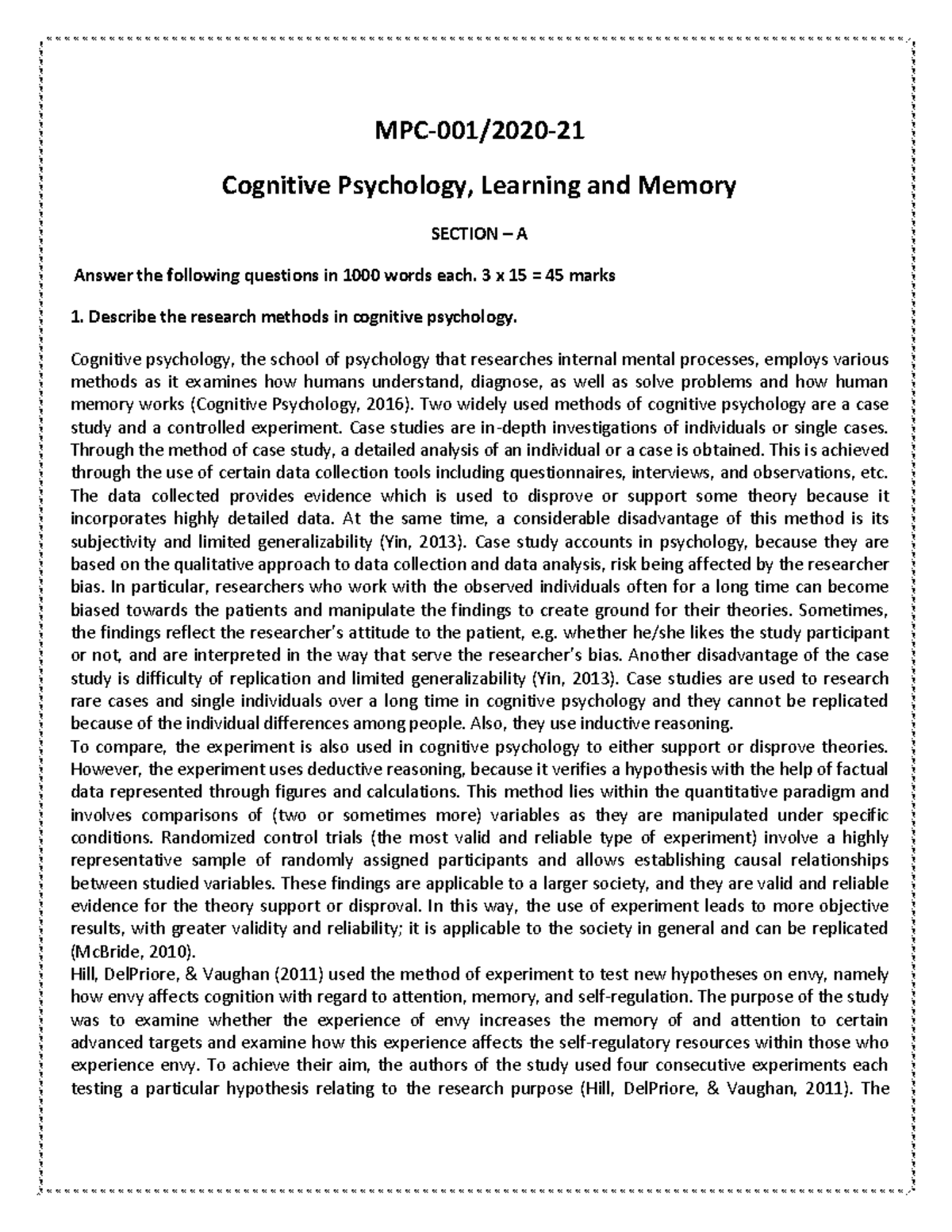 MPC 1 2020 21 - course work material - MPC-001/2020- Cognitive Psychology, Learning and Memory ...
