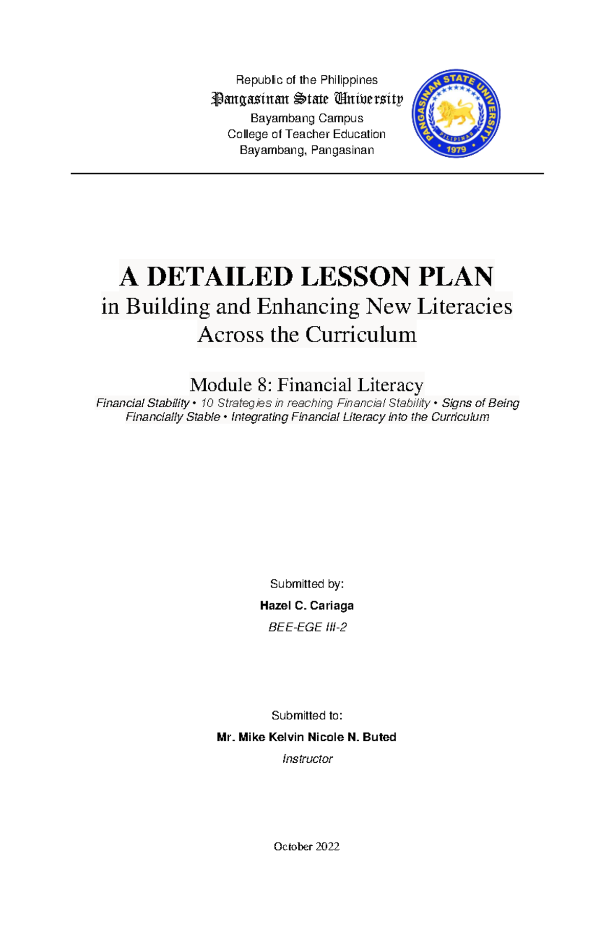 Detailed Lesson Plan Financial Literacy - Republic of the Philippines ...