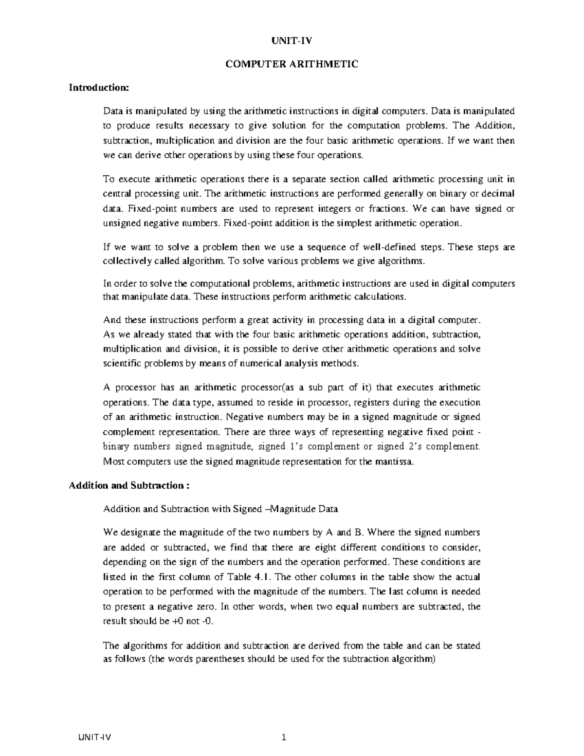Arithmetic Operations - UNIT-IV COMPUTER ARITHMETIC Introduction: Data ...