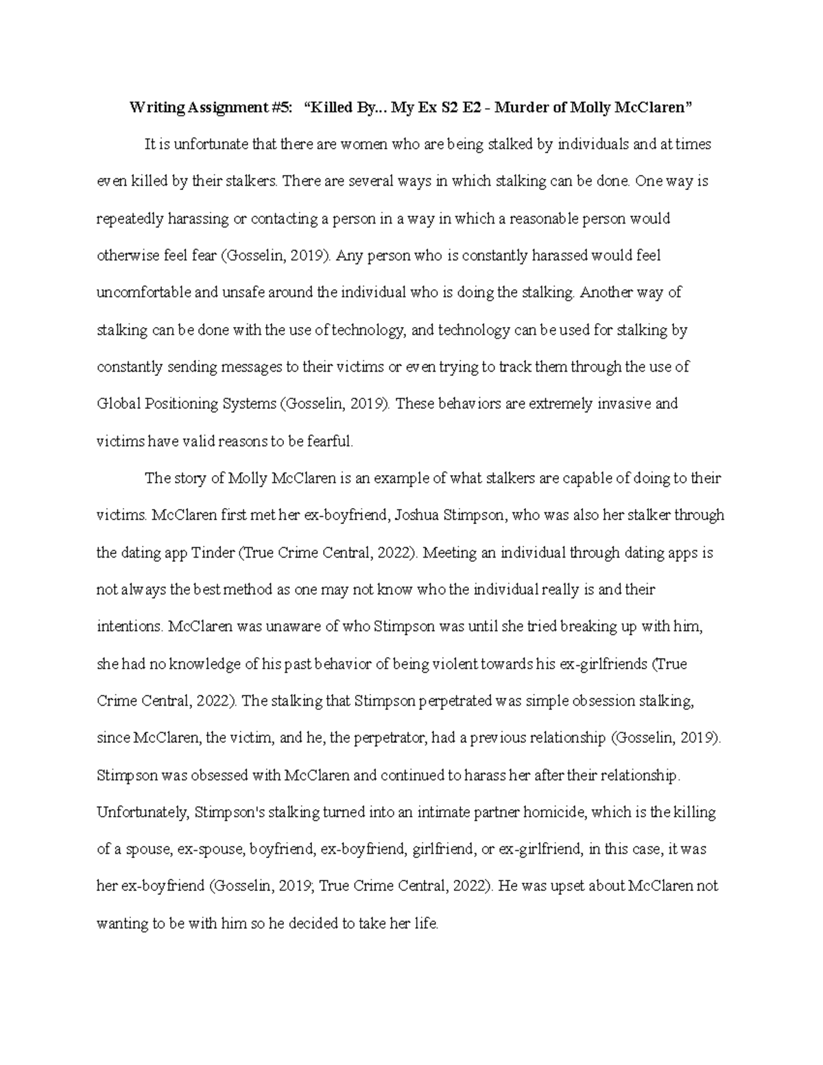 CRIM 140 Writing Assignment #5 - Writing Assignment #5: