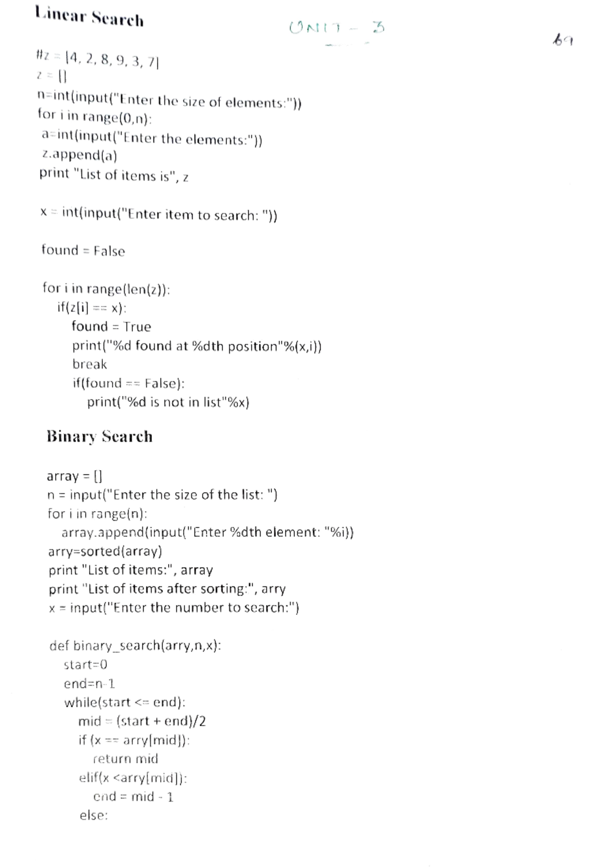 Binary,linerar search insertion sort pgm with explanation - Linear ...