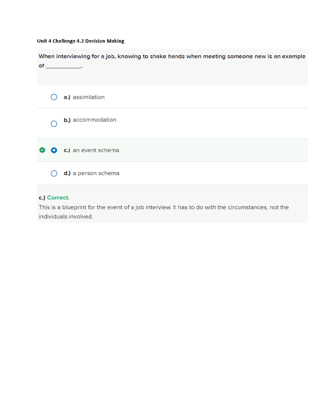 Intro to psychology Unit 4 Challenge 4.2 Decision Making - Unit 4 ...