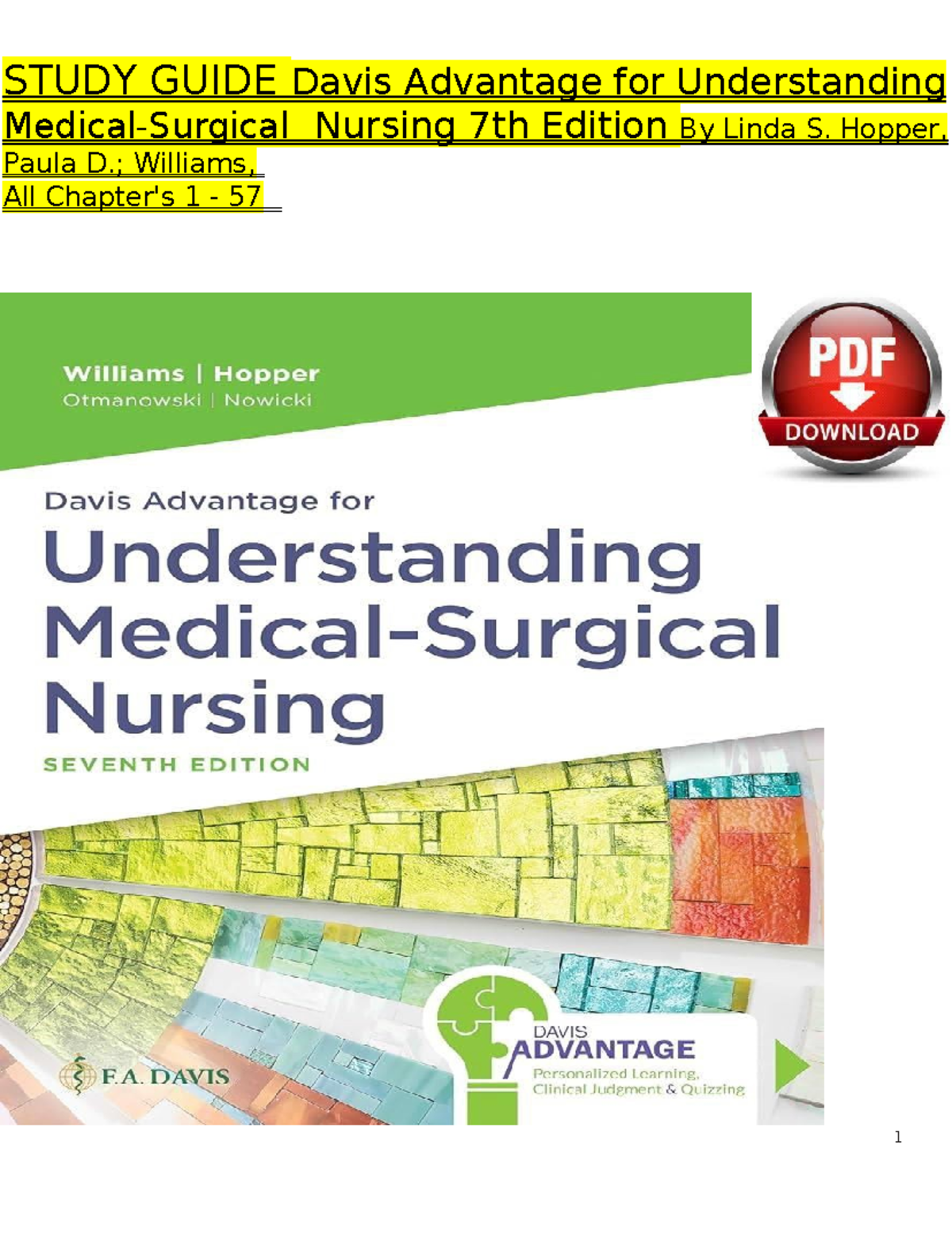 Study Guide for Davis Advantage for Understanding Medical-Surgical ...