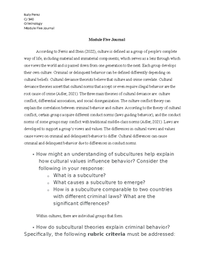 CJ 340 Module 5 Journal IP - Isaly Perez CJ 340 Criminology Module Five ...