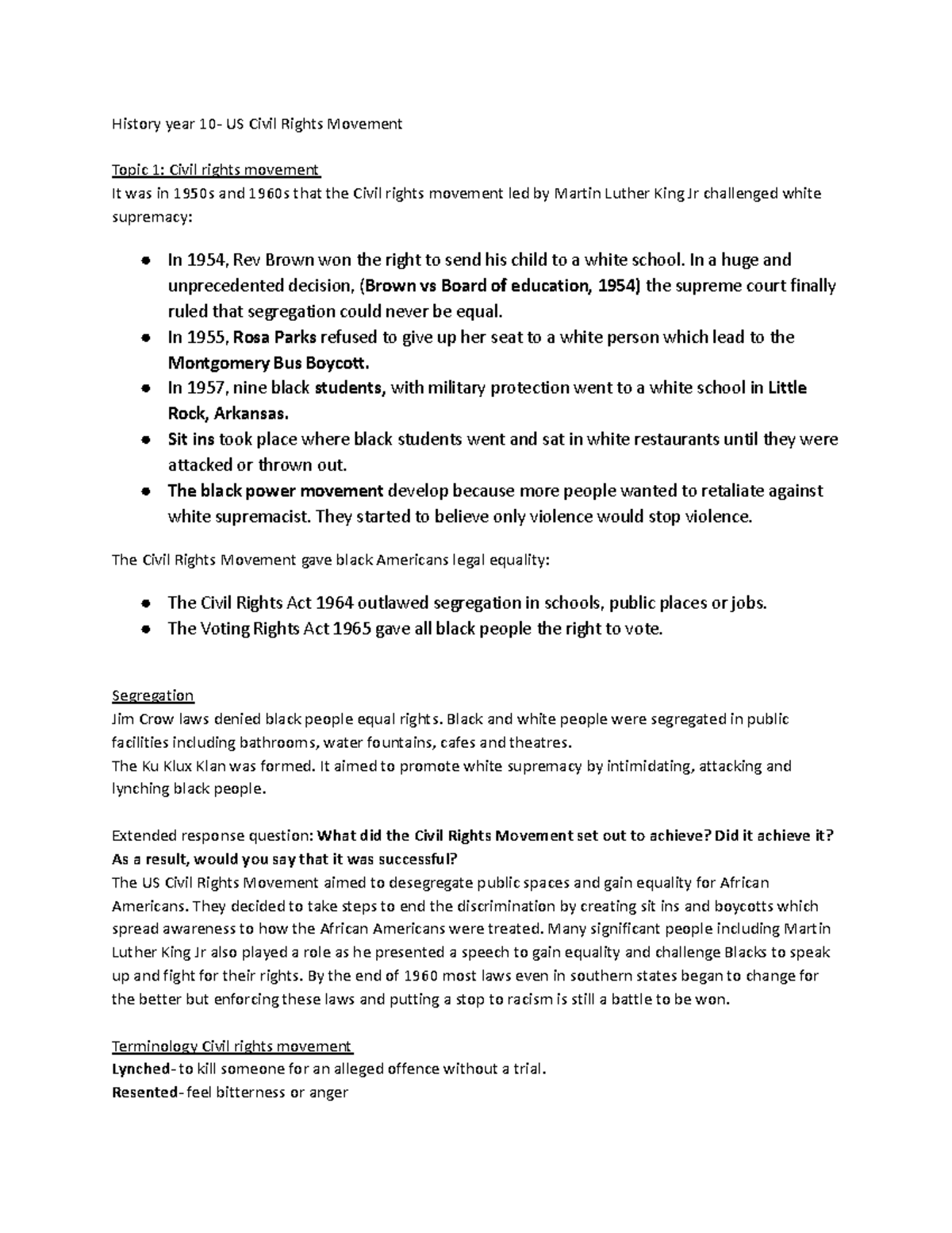 US Civil Rights Movement - History year 10- US Civil Rights Movement ...