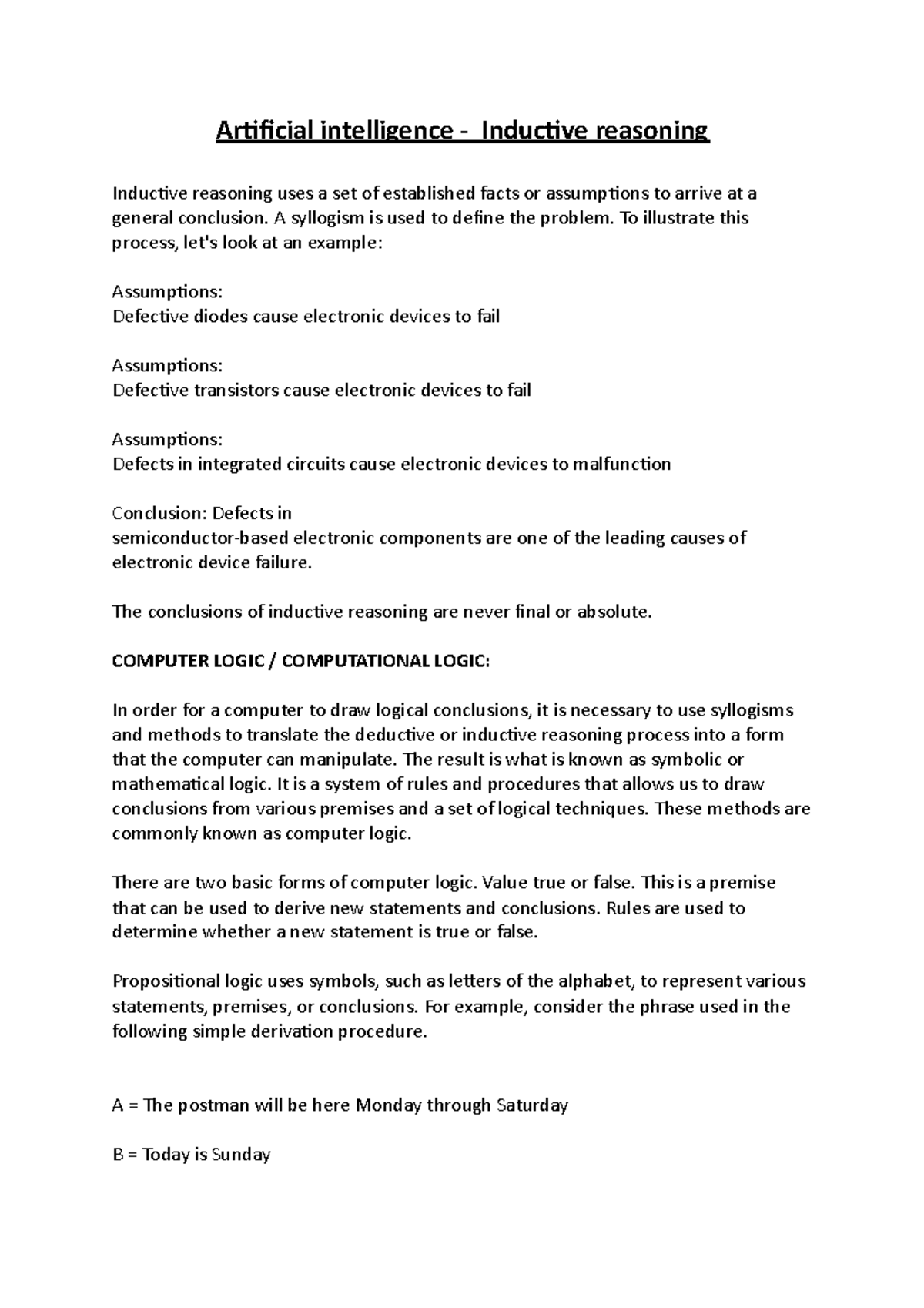 Artificial Intelligence Inductive Reasoning Artificial Intelligence Inductive Reasoning