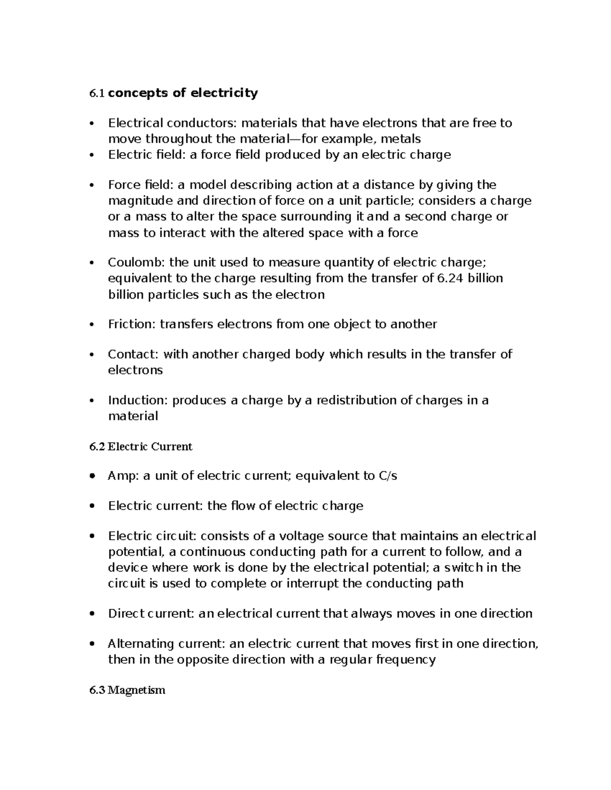 Physical Science- Chapter 6 - 6 concepts of electricity Electrical ...