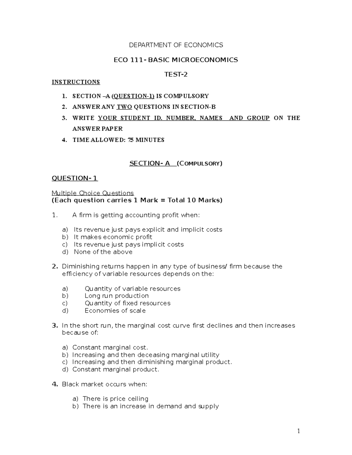 ECO 111 - Test-2 - 2013 - test 2 2013 - DEPARTMENT OF ECONOMICS ECO 111 ...