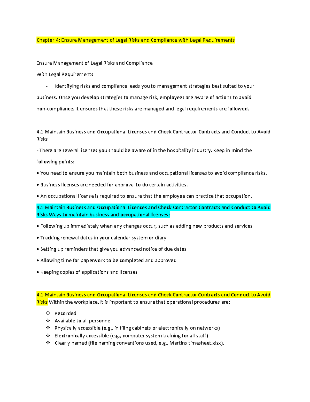 Chapter 4 - lessons - Chapter 4 : Ensure Management of Legal Risks and ...