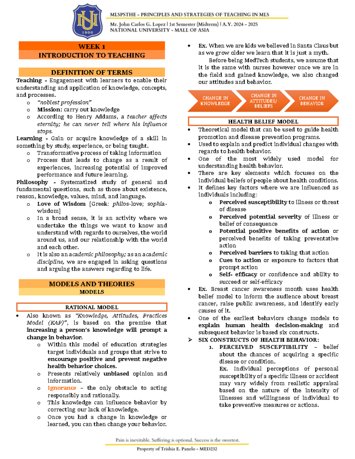 Psthe- Transes - GUGU - WEEK 1 INTRODUCTION TO TEACHING DEFINITION OF ...