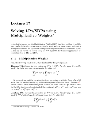 Lecture 05 - Linear and Semidefinite Programming by Anupam Gupta and Ryan O'Donnell. - Lecture 5 ...