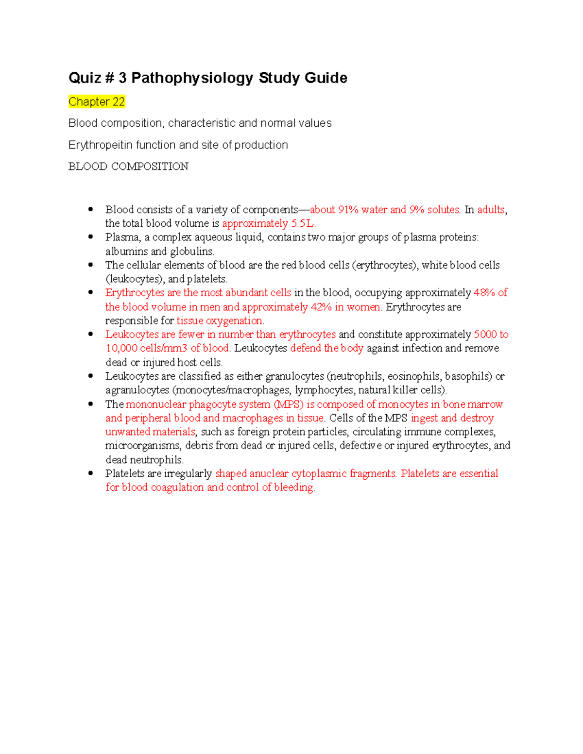 Resumen completo segun guia - Quiz # 3 Pathophysiology Study Guide ...