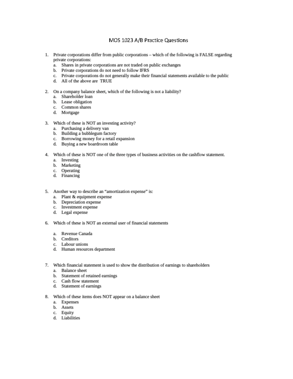 Sample/practice exam 2017, questions and answers - Mos 1023 - MOS 1023 ...