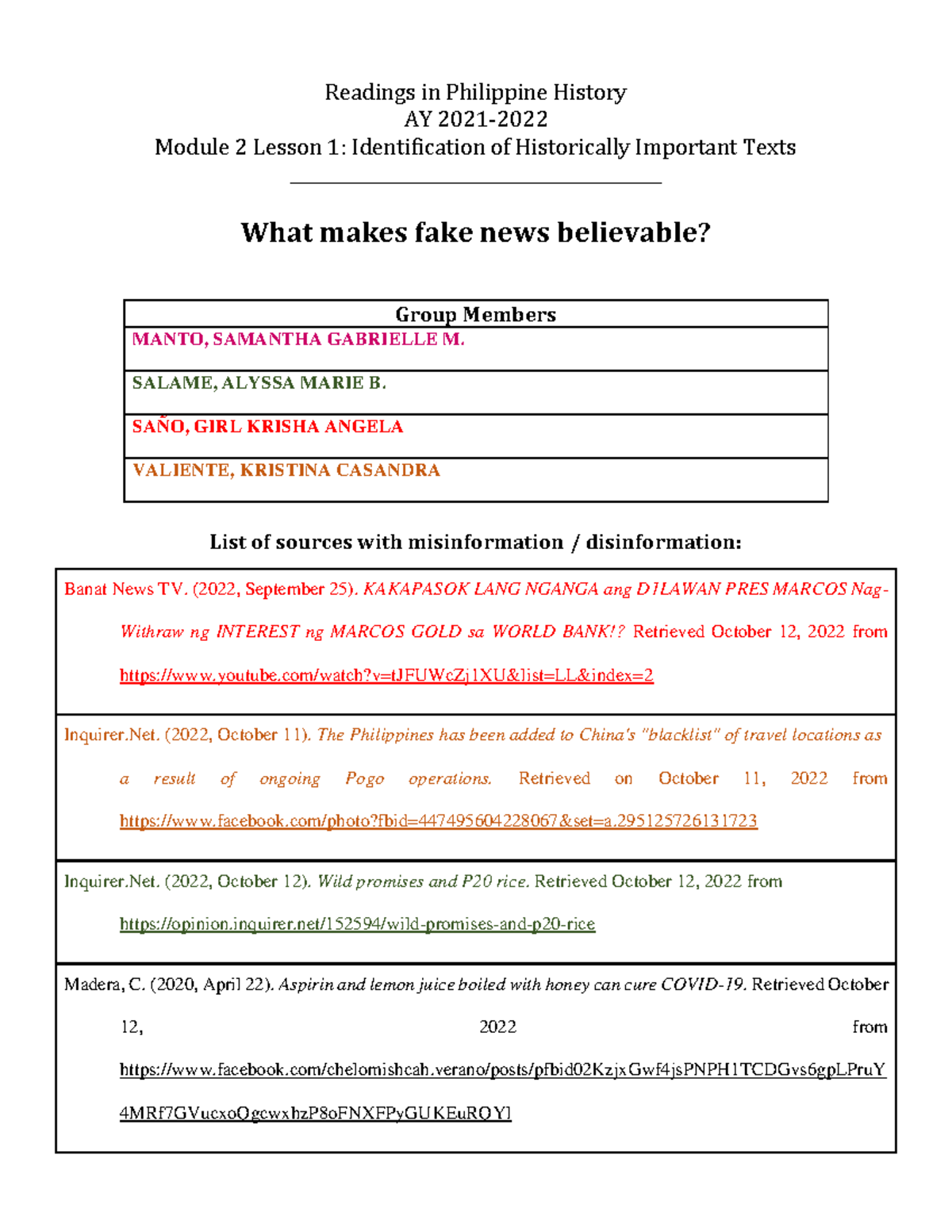 WT11 M2 Worksheet - Module 2 Lesson 1: Identification of Historically ...